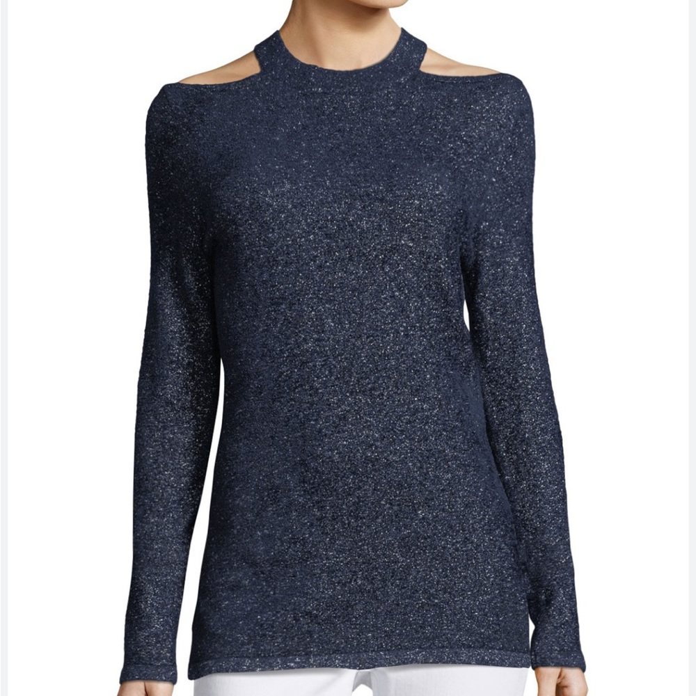Ellie Tahari Brodly Sparkle Cold Shoulder Sweater - Gem